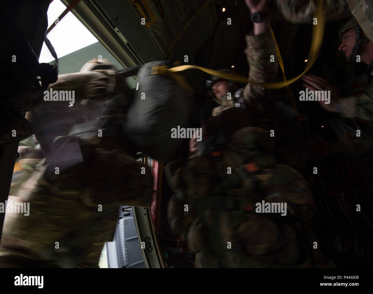 British army parachute regiment paratroopers conduct a static line jump ...