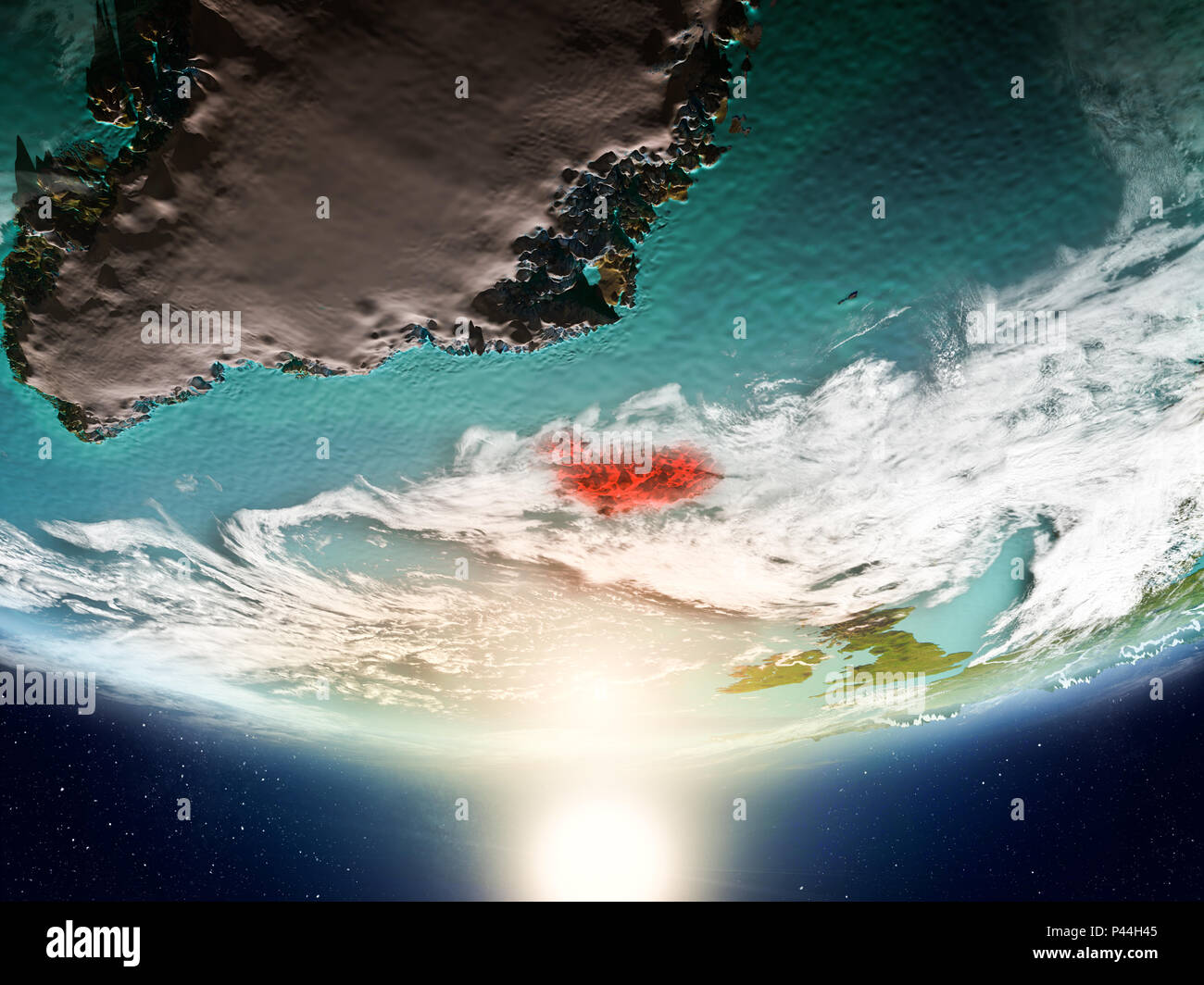 Iceland from orbit of planet Earth in sunrise with highly detailed ...