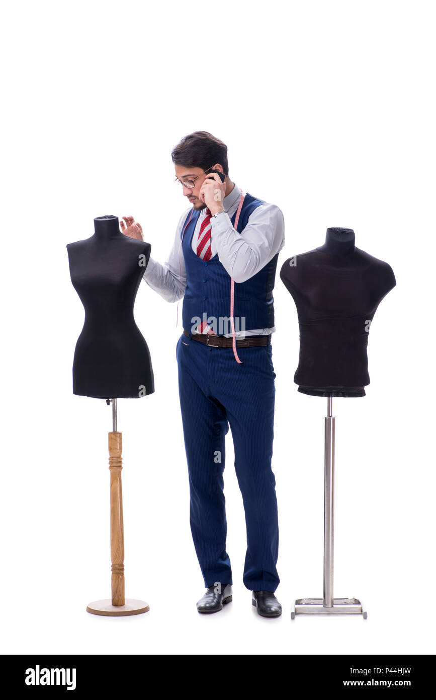 Male tailor isolated on white background Stock Photo - Alamy