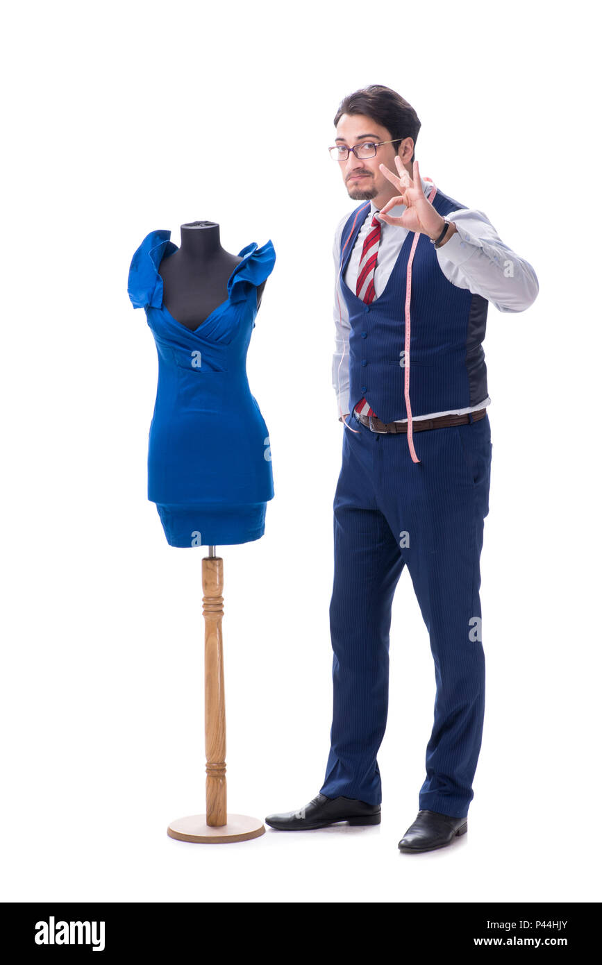 Male tailor isolated on white background Stock Photo - Alamy