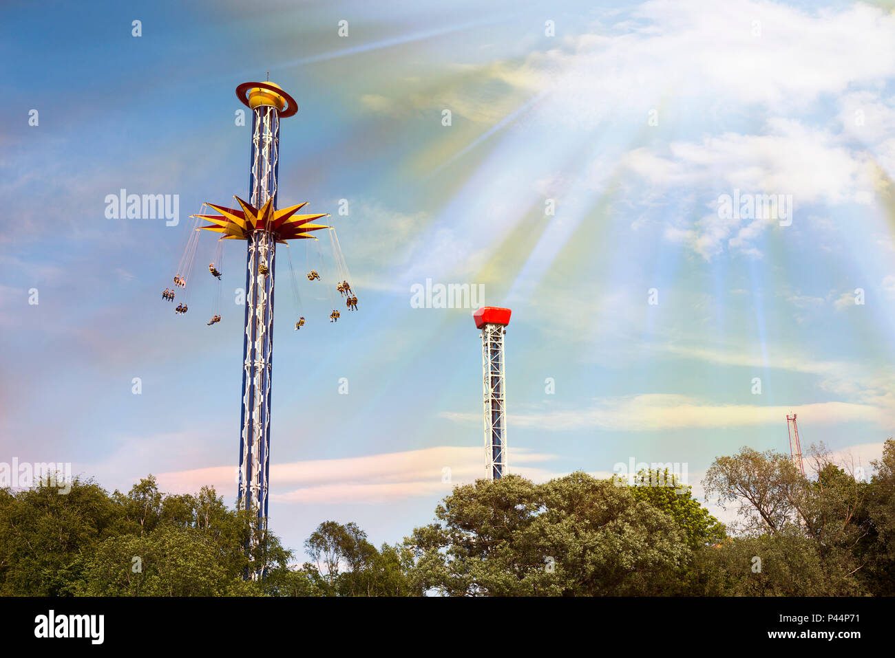 Carousel in the air in the amusement Park Divo island, St. Petersburg ...