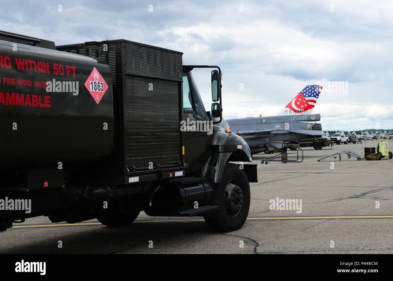A U. S. Air Force fuel truck from the 354th Logistics Readiness ...
