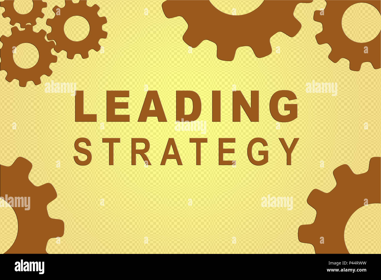 LEADING STRATEGY sign concept illustration with brown gear wheel ...