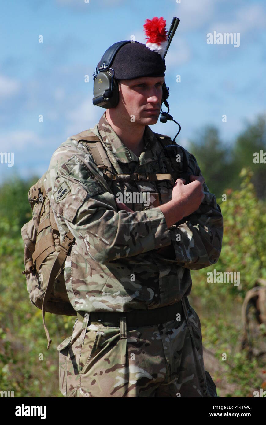 A member of the 1st Battalion, Royal Regiment of Fusiliers oversees a ...
