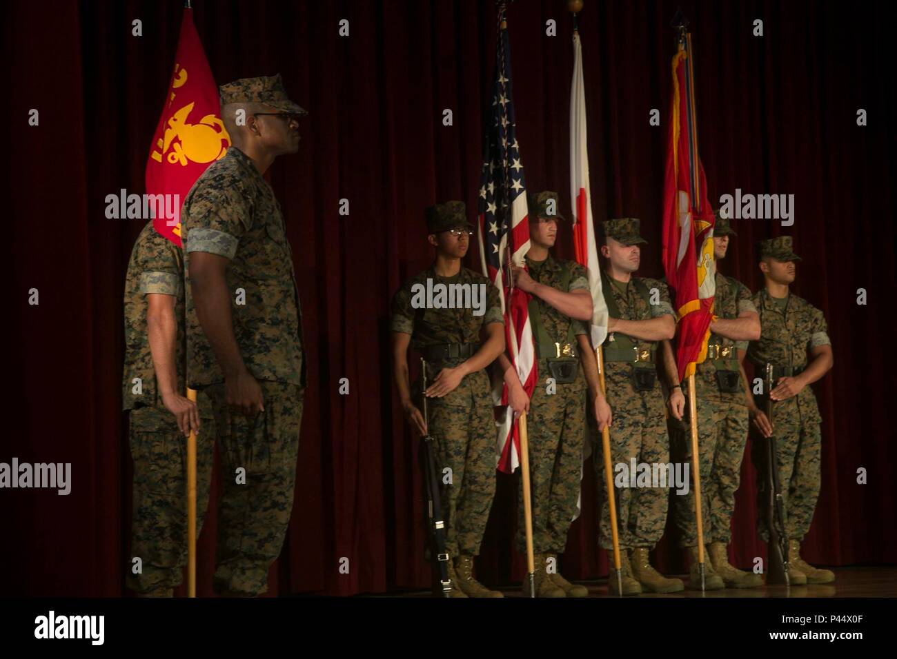 Marines with Headquarters and Support Battalion stand at attention ...