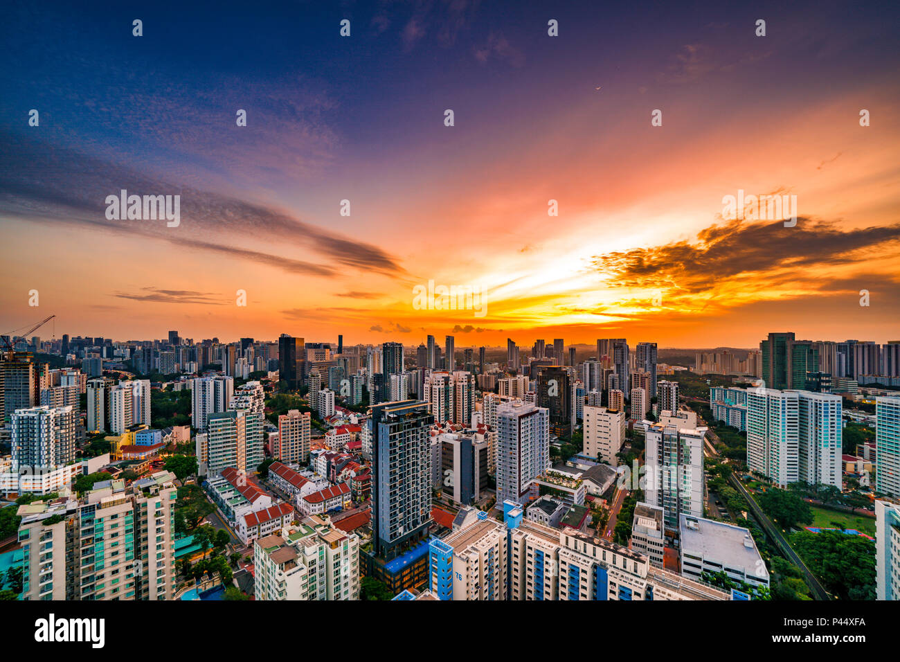 Waning Dusk Sunset City Skyline View from High-Rise Housing Development ...