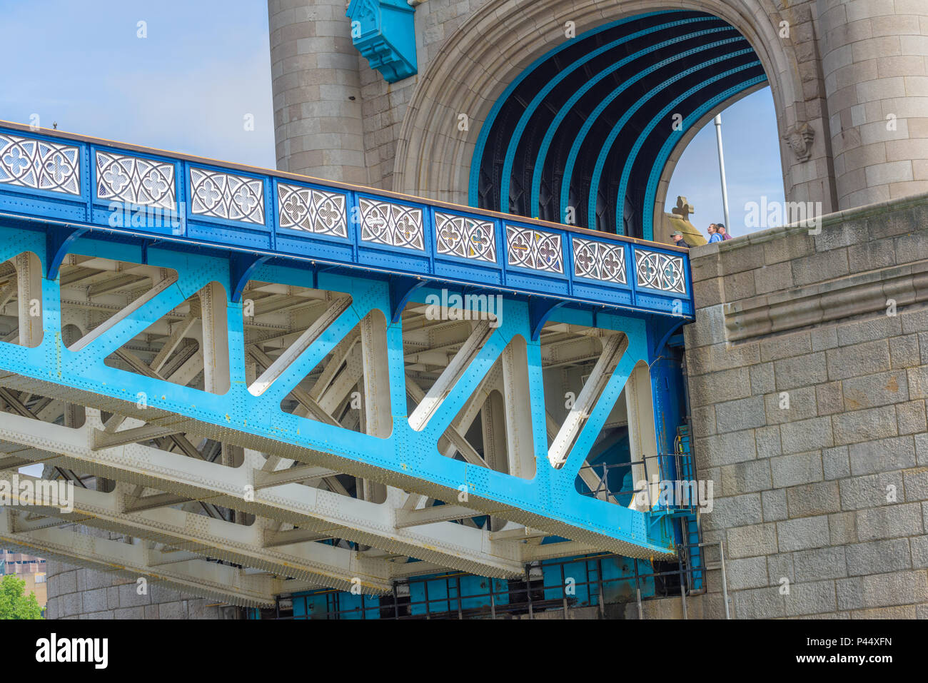 Detail of painted iron girders at Tower bridge, a victorian built ...