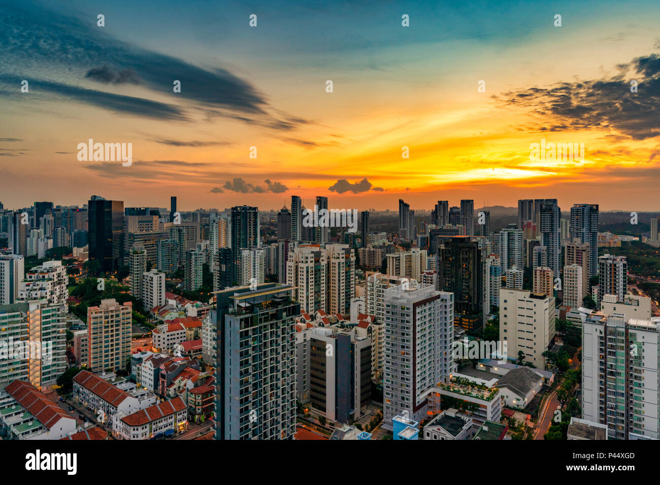 Waning Dusk Sunset City Skyline View from High-Rise Housing Development ...