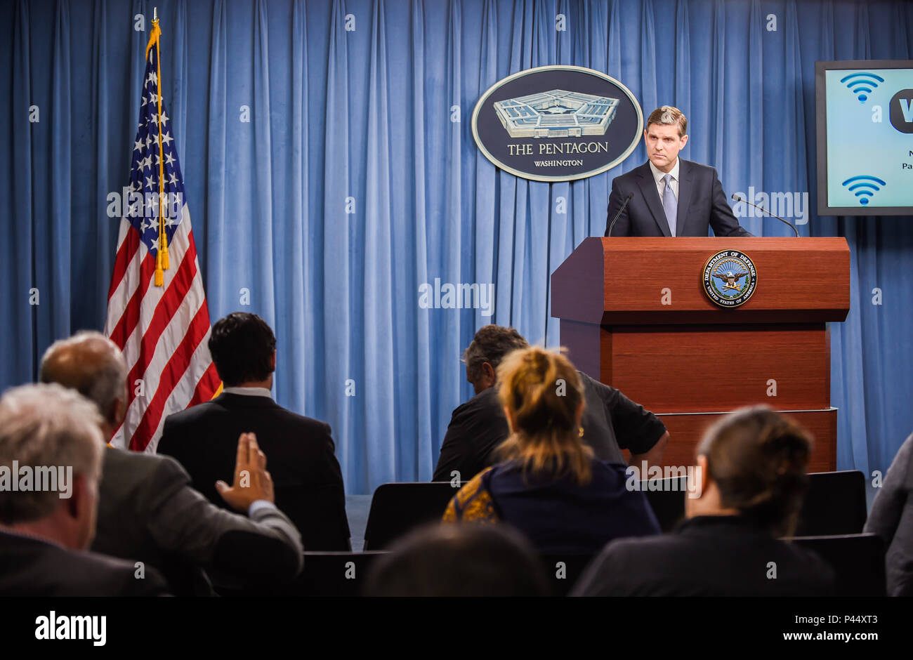 Pentagon Press Secretary Peter Cook briefs the media in the Pentagon ...