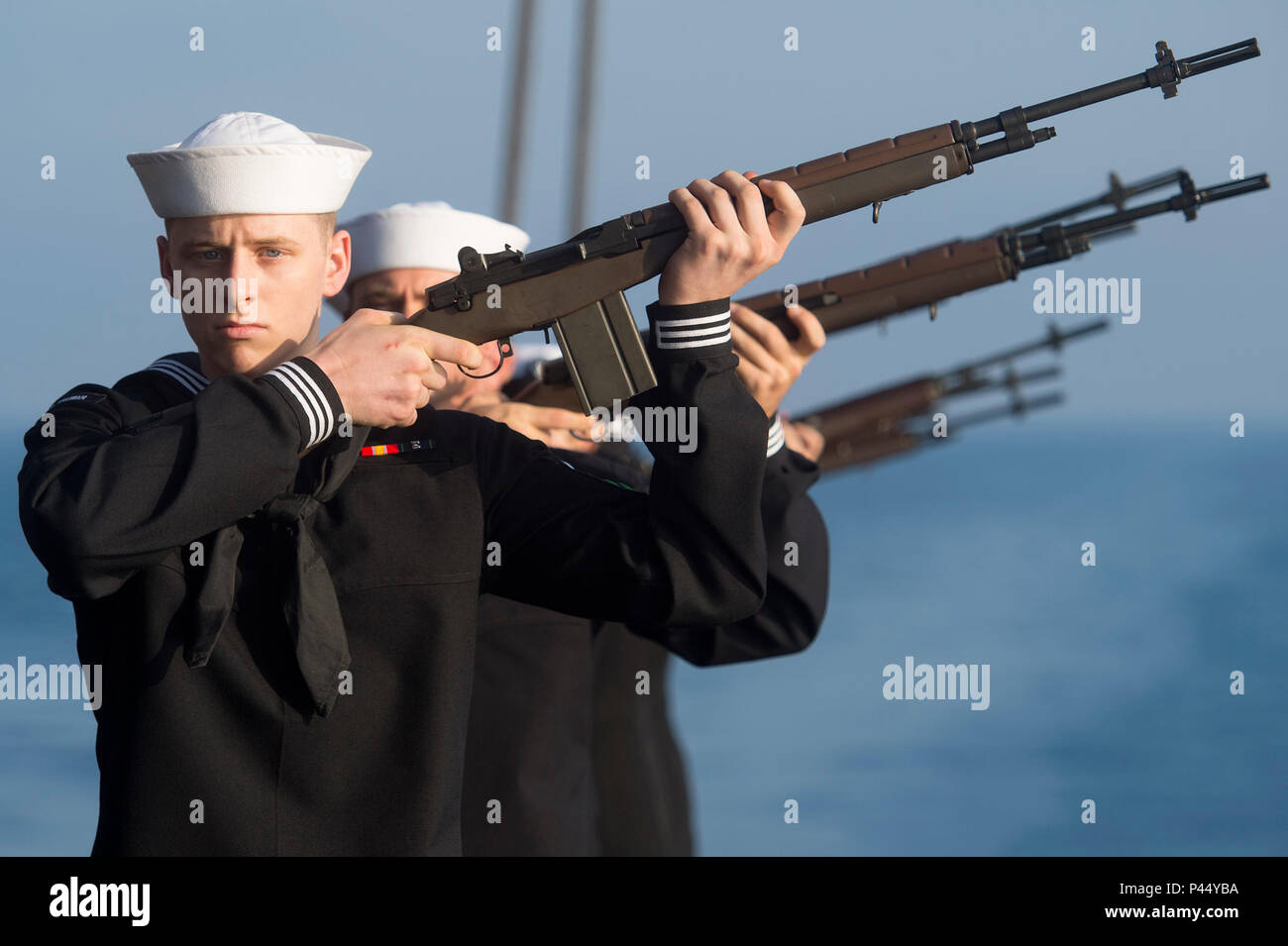 160627-N-ZG705-162 MEDITERRANEAN SEA (June 27, 2016) Sailors render a ...