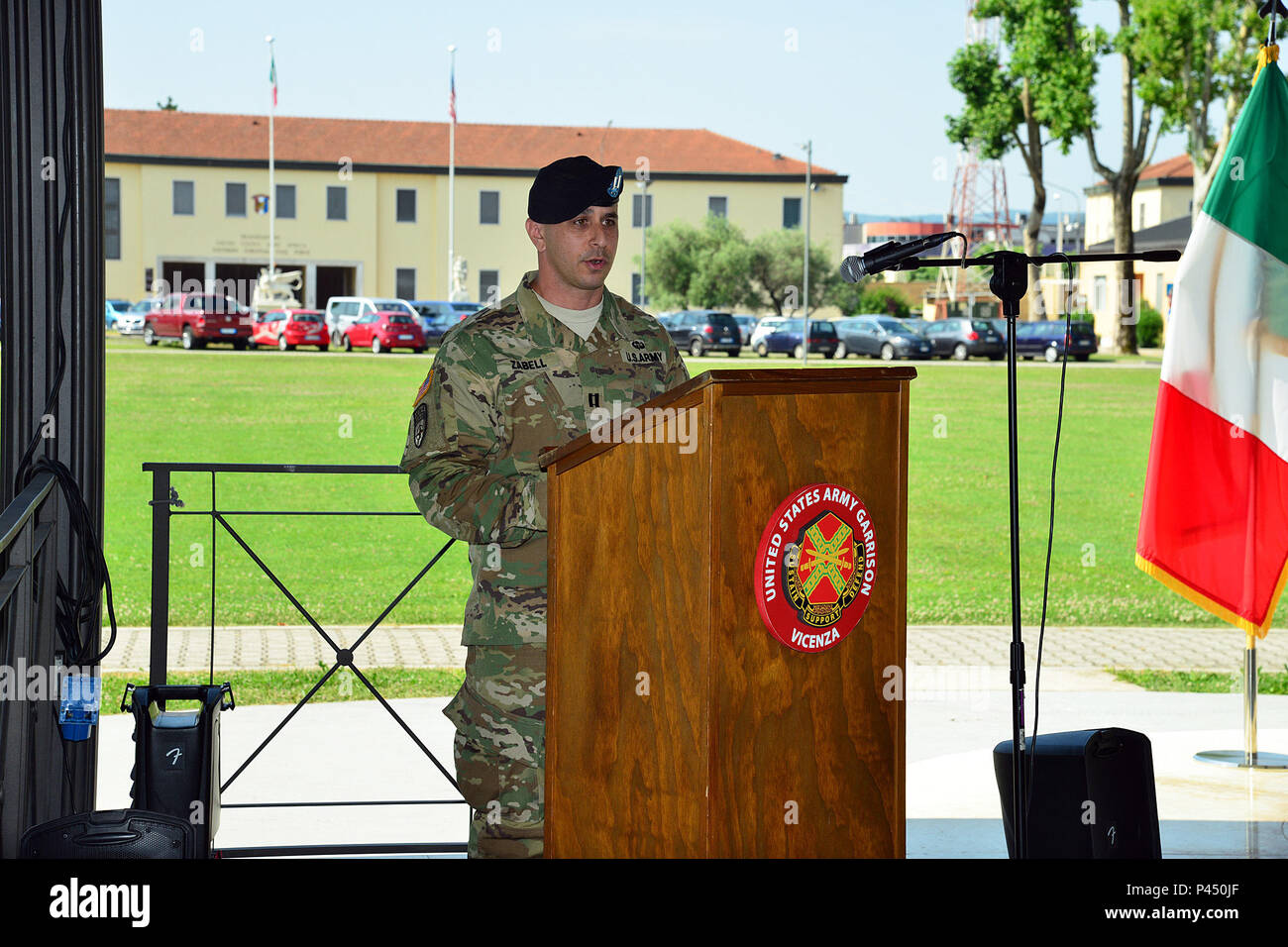 Outgoing commander Capt. Harrison M. Zabell, Company Garrison Italy ...