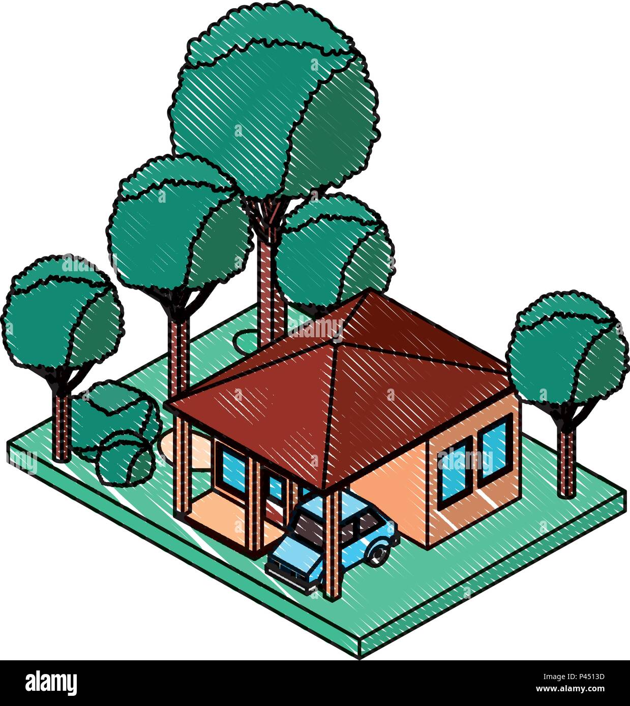 exterior house with car parking isometric icon Stock Vector Image & Art ...