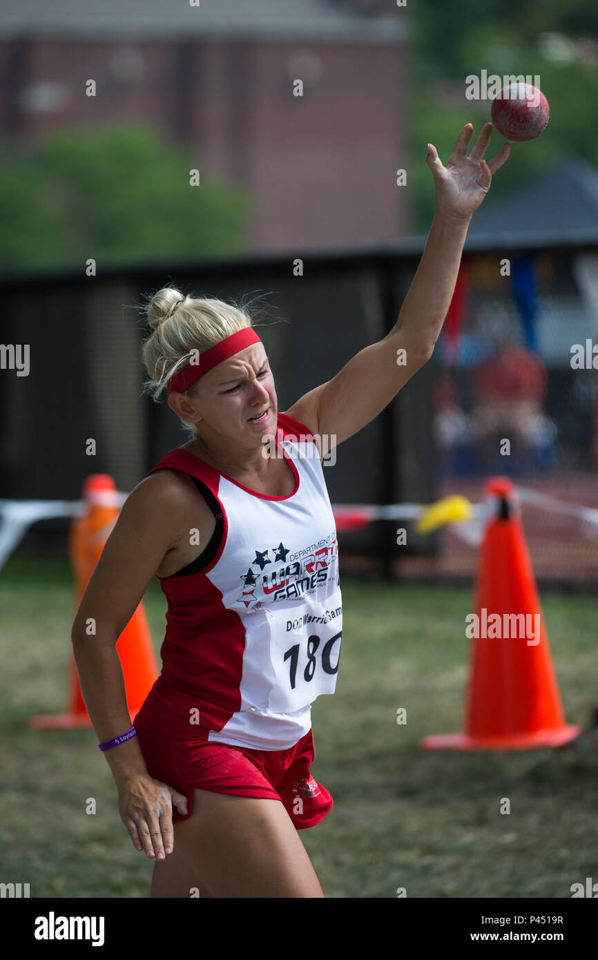 Marine Corps veteran Cpl. Rose Jessica Hammack throws shot put during ...