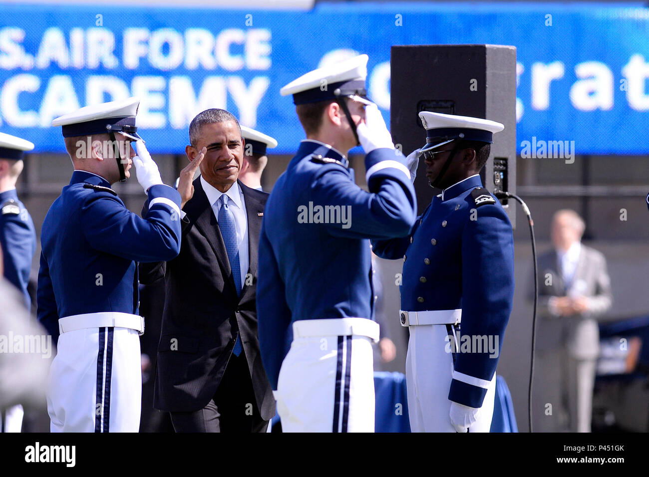 President Barack Obama, President of the United States, salutes cadets ...