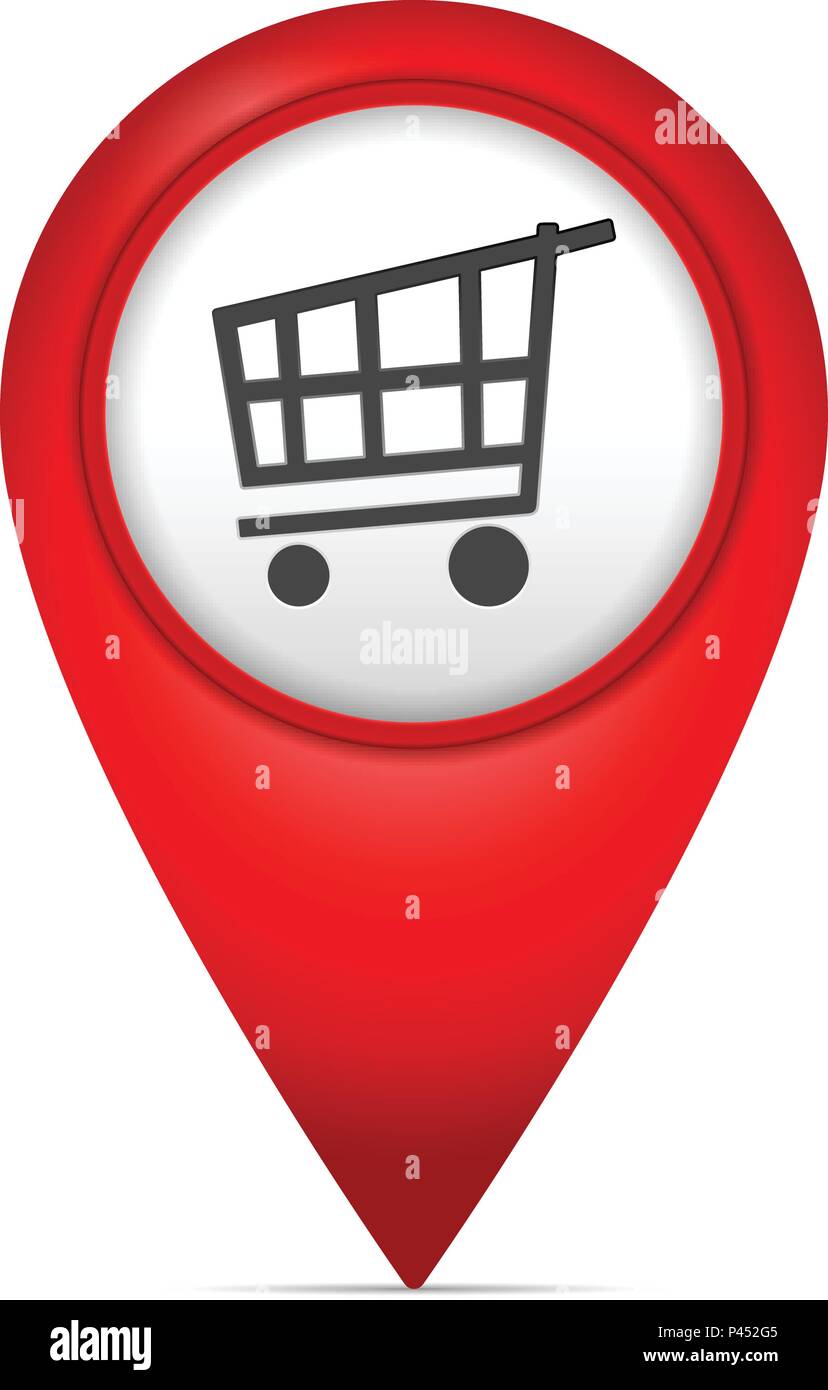 Map marker with shopping cart symbol on a white background Stock Vector ...