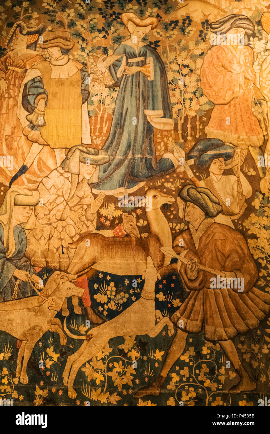 Dutch Tapestry depicting Medieval Hunting Scene Stock Photo - Alamy