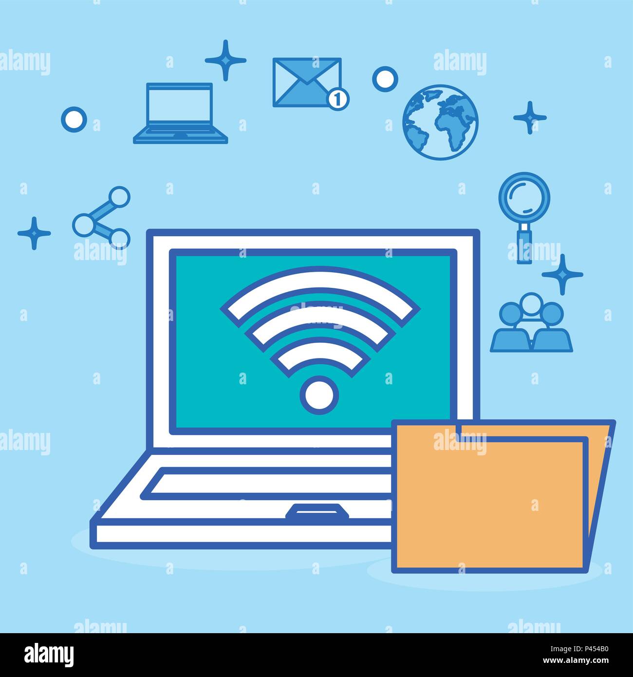 laptop computer with social media marketing icons Stock Vector Image ...