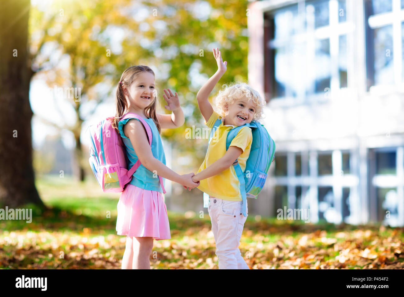 Children go back to school. Start of new school year after summer ...