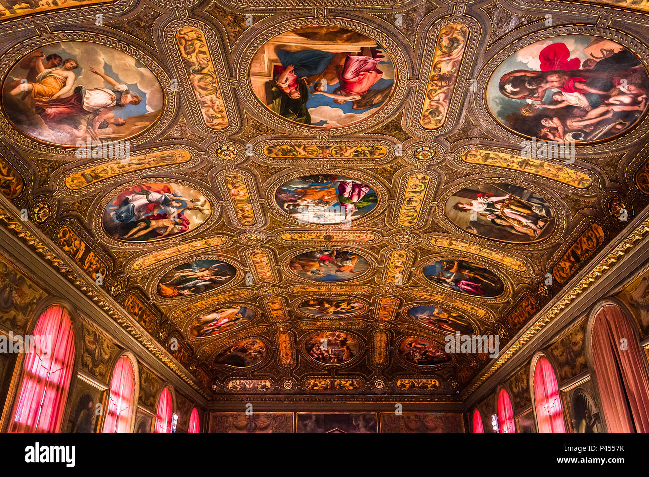 VENICE, ITALY, APRIL 26, 2018 : interiors decor, ceilings and frescoes ...