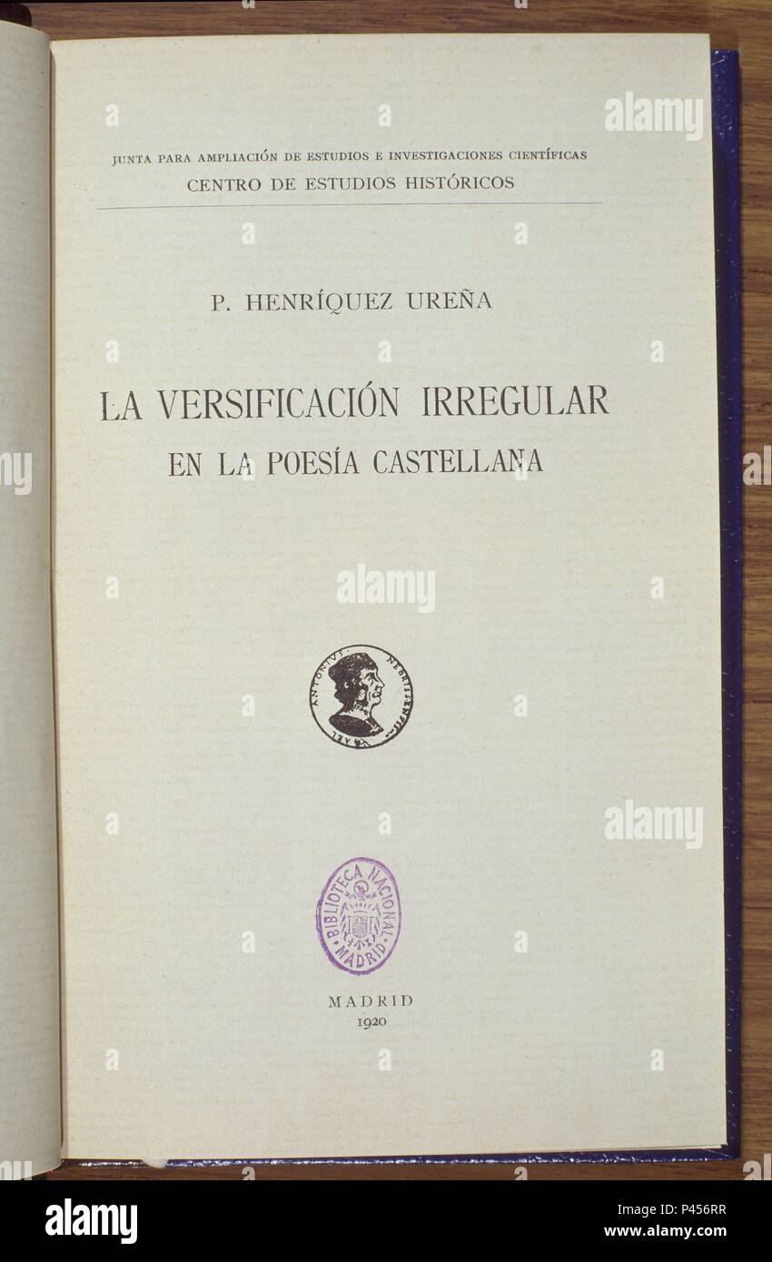 VERSIFICACION IRREGULAR 1920 SIG 4/154754. Author: HENRIQUEZ URENA ...