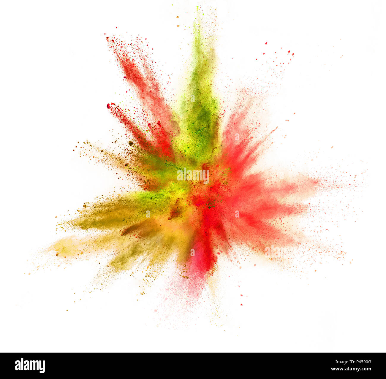 Explosion of coloured powder isolated on white background. Abstract ...