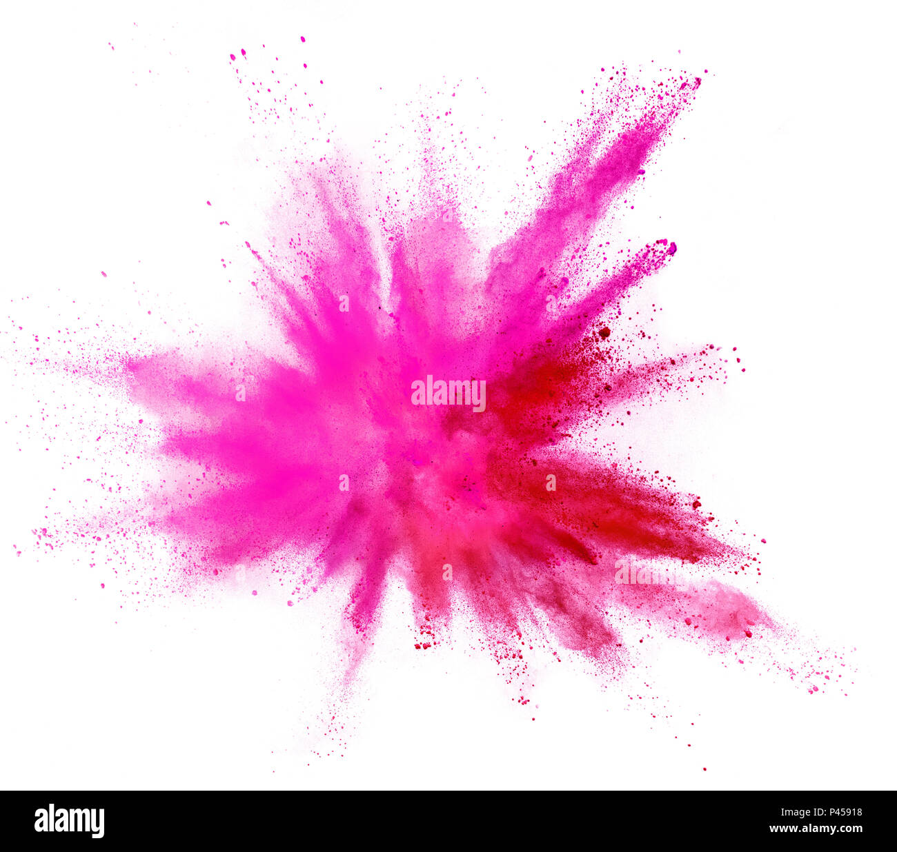 Explosion of coloured powder isolated on white background. Abstract ...