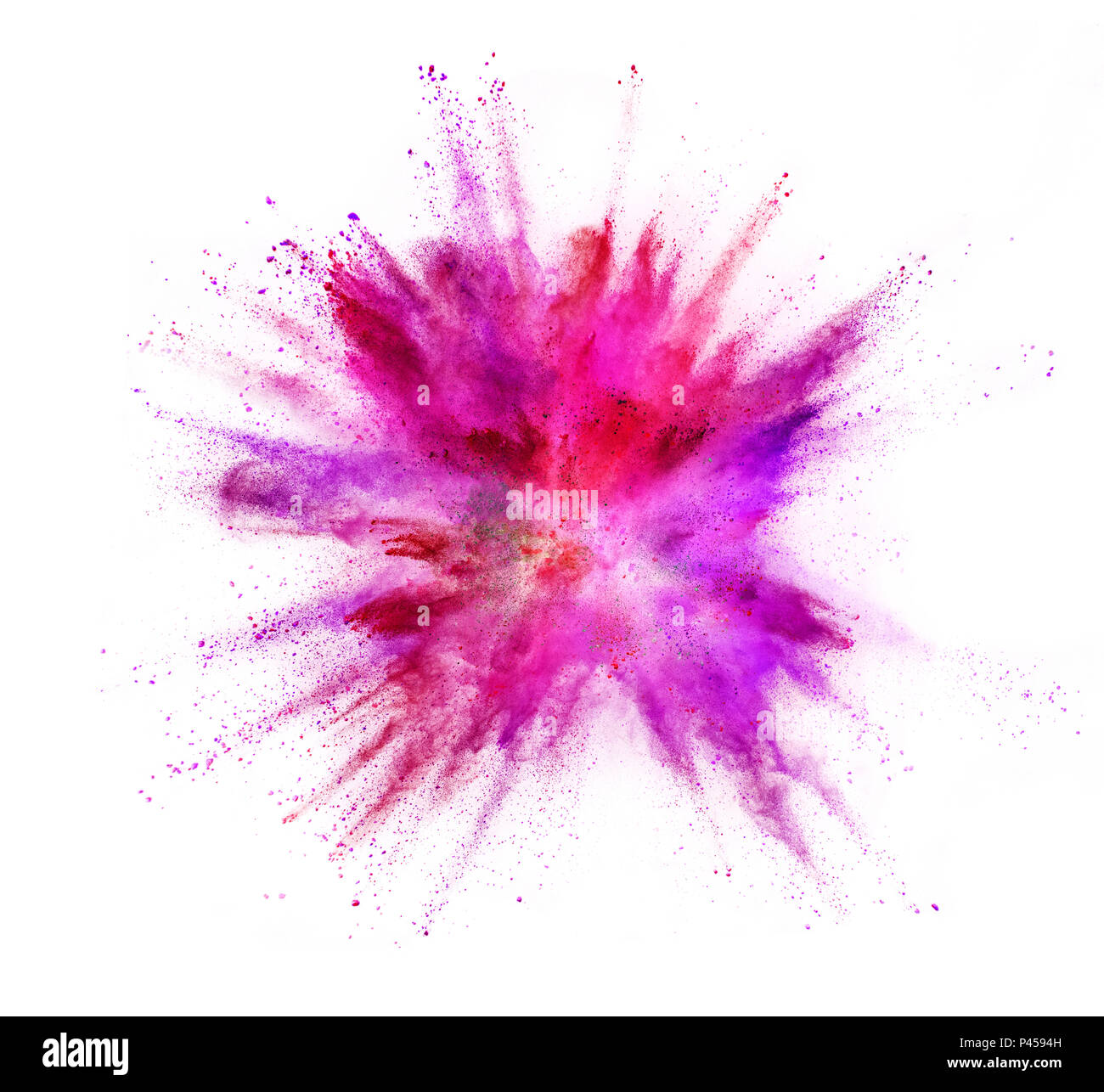 Explosion of coloured powder isolated on white background. Abstract ...
