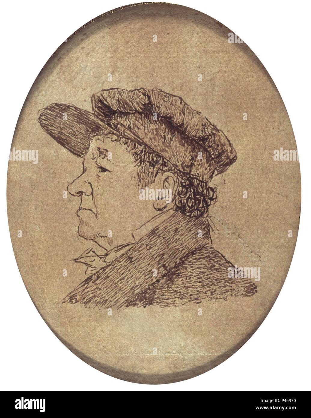 AUTORRETRATO A LOS 78 AÑOS- 1824- DIBUJO A PLUMA Y TINTA MARRON 7x8 CM ...