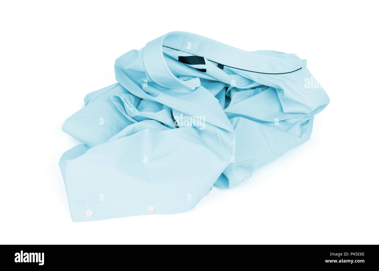 Unfolded blue man shirt on white background - Unfolded, laundry Stock ...