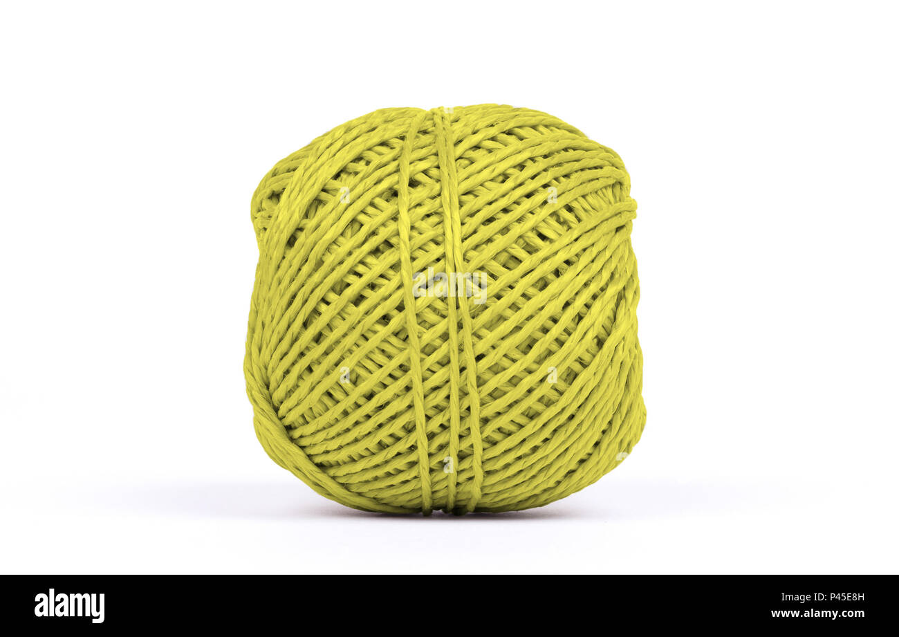 Small ball of rope isolated on a white background - Yellow Stock Photo ...