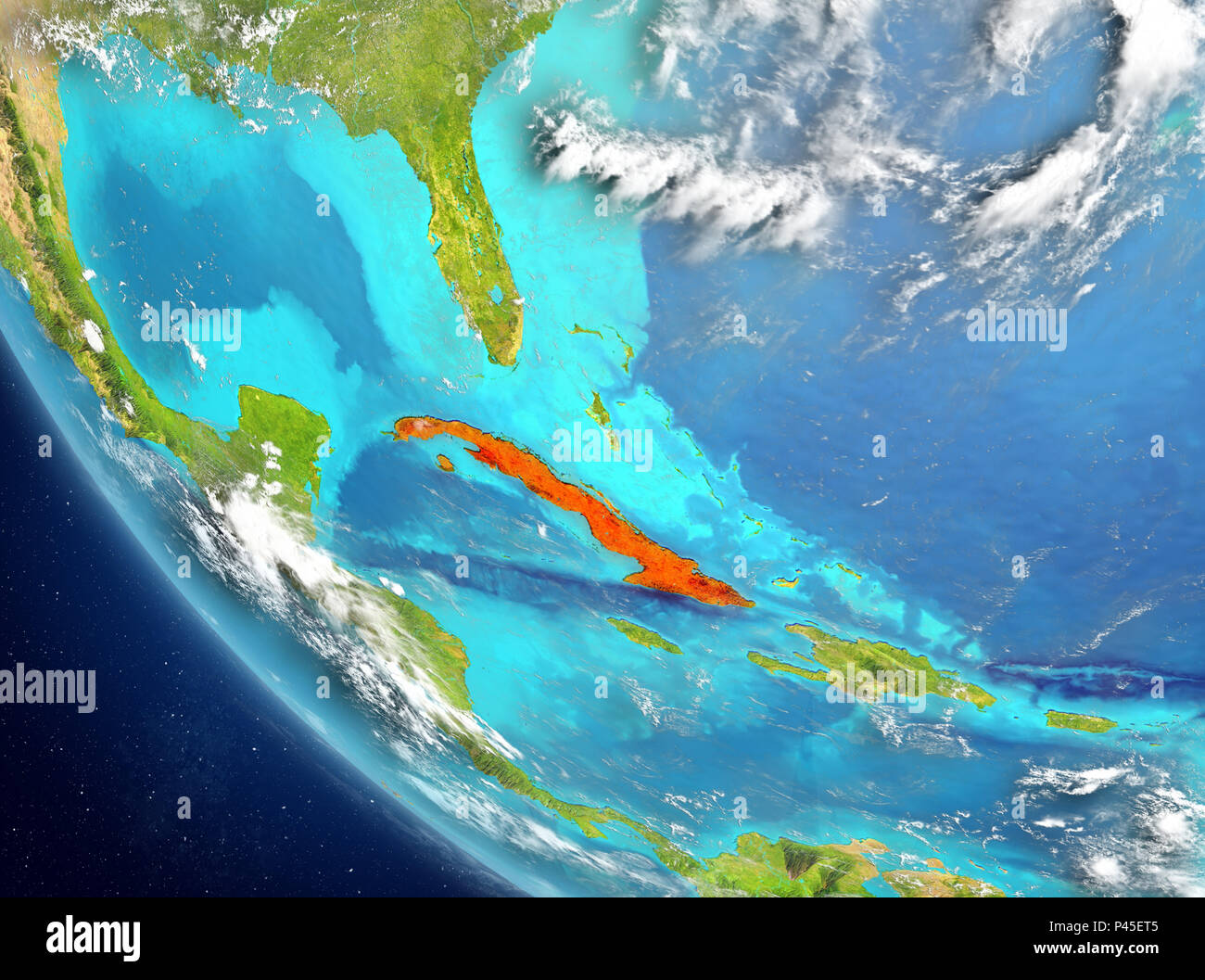 Cuba from orbit of planet Earth with highly detailed surface textures ...