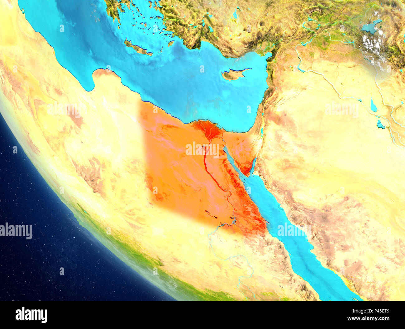 Egypt from orbit of planet Earth with highly detailed surface textures ...