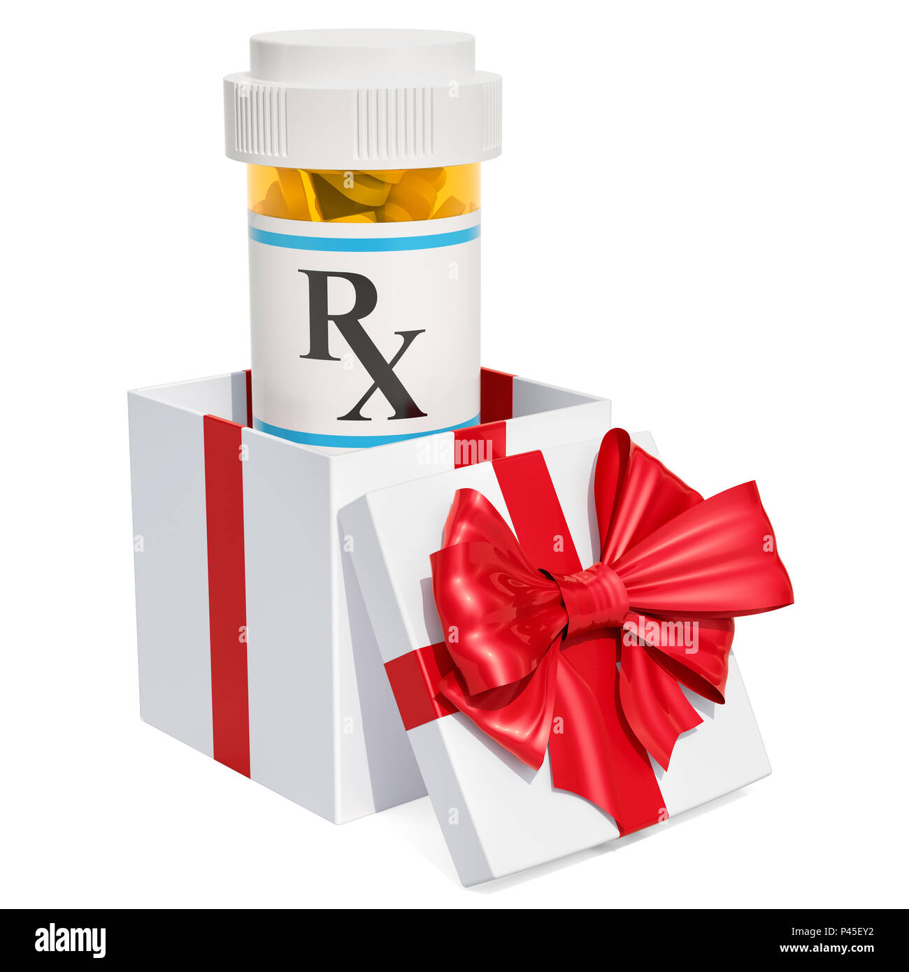 Medication, drugs inside gift box, gift concept. 3D rendering isolated ...