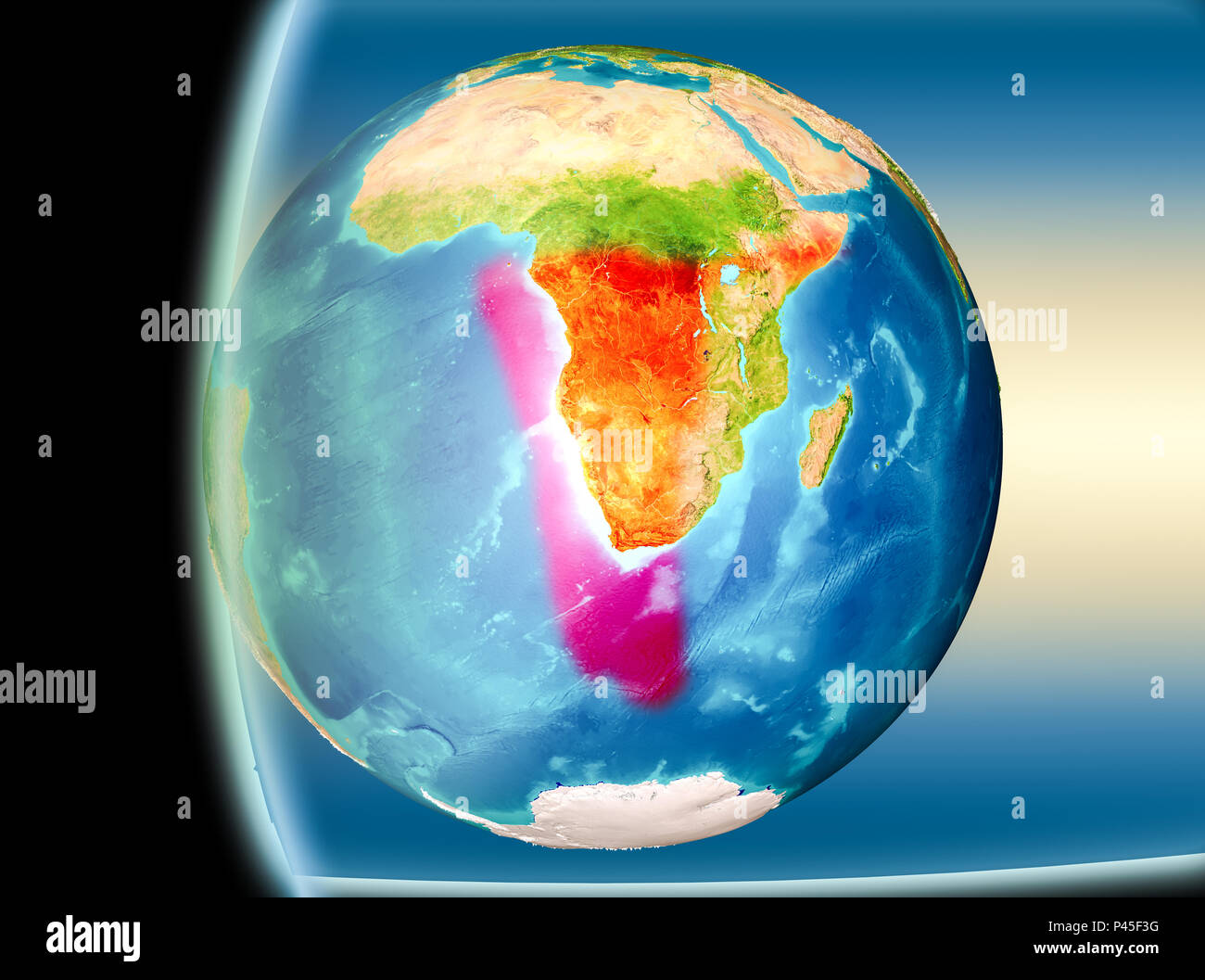 Illustration of Namibia as seen from Earth’s orbit in late evening. 3D ...