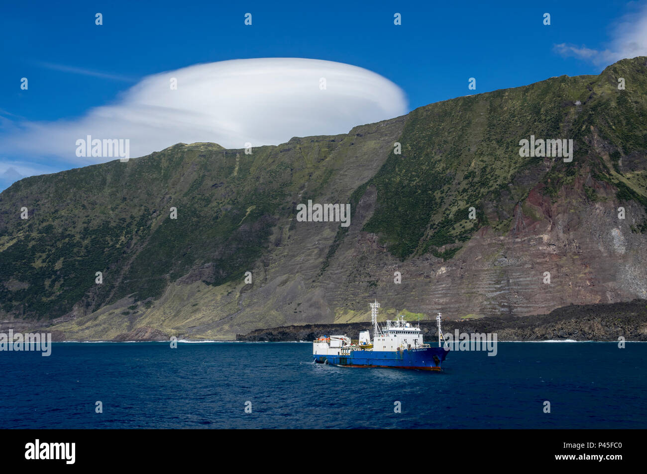 MV Geo Searcher anchored off Tristan da Cunha, British Overseas ...