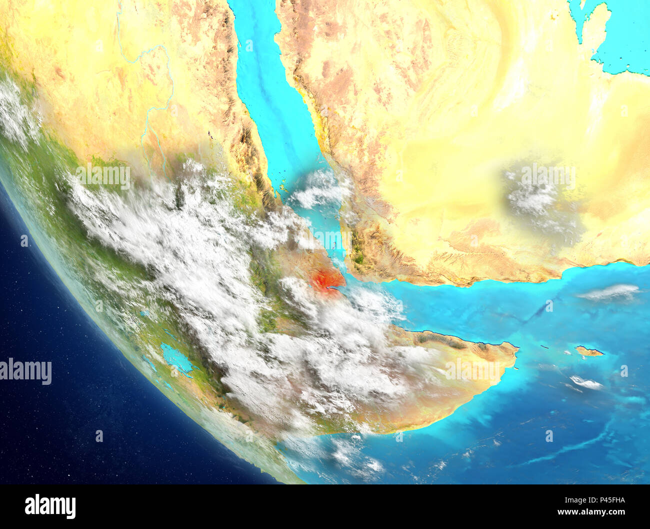 Djibouti from orbit of planet Earth with highly detailed surface ...