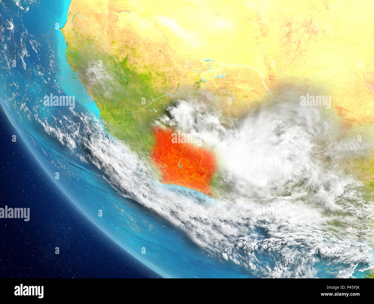 Ivory Coast from orbit of planet Earth with highly detailed surface ...