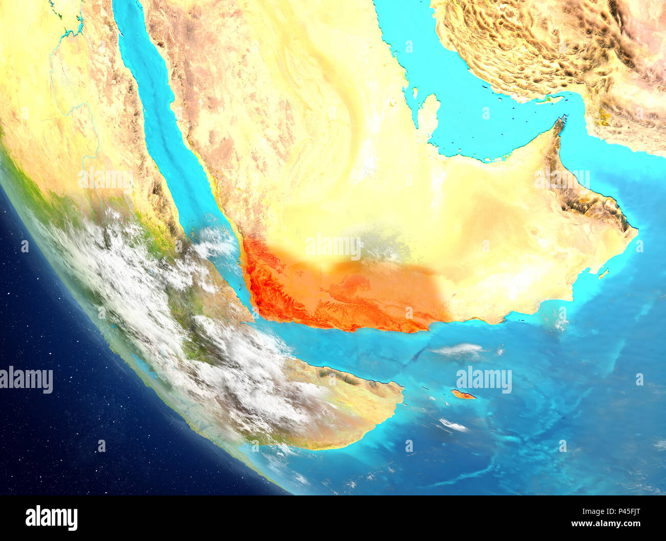 Yemen from orbit of planet Earth with highly detailed surface textures ...
