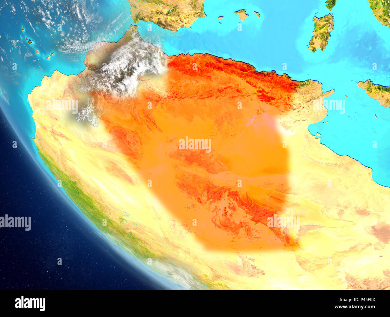 Algeria from orbit of planet Earth with highly detailed surface ...