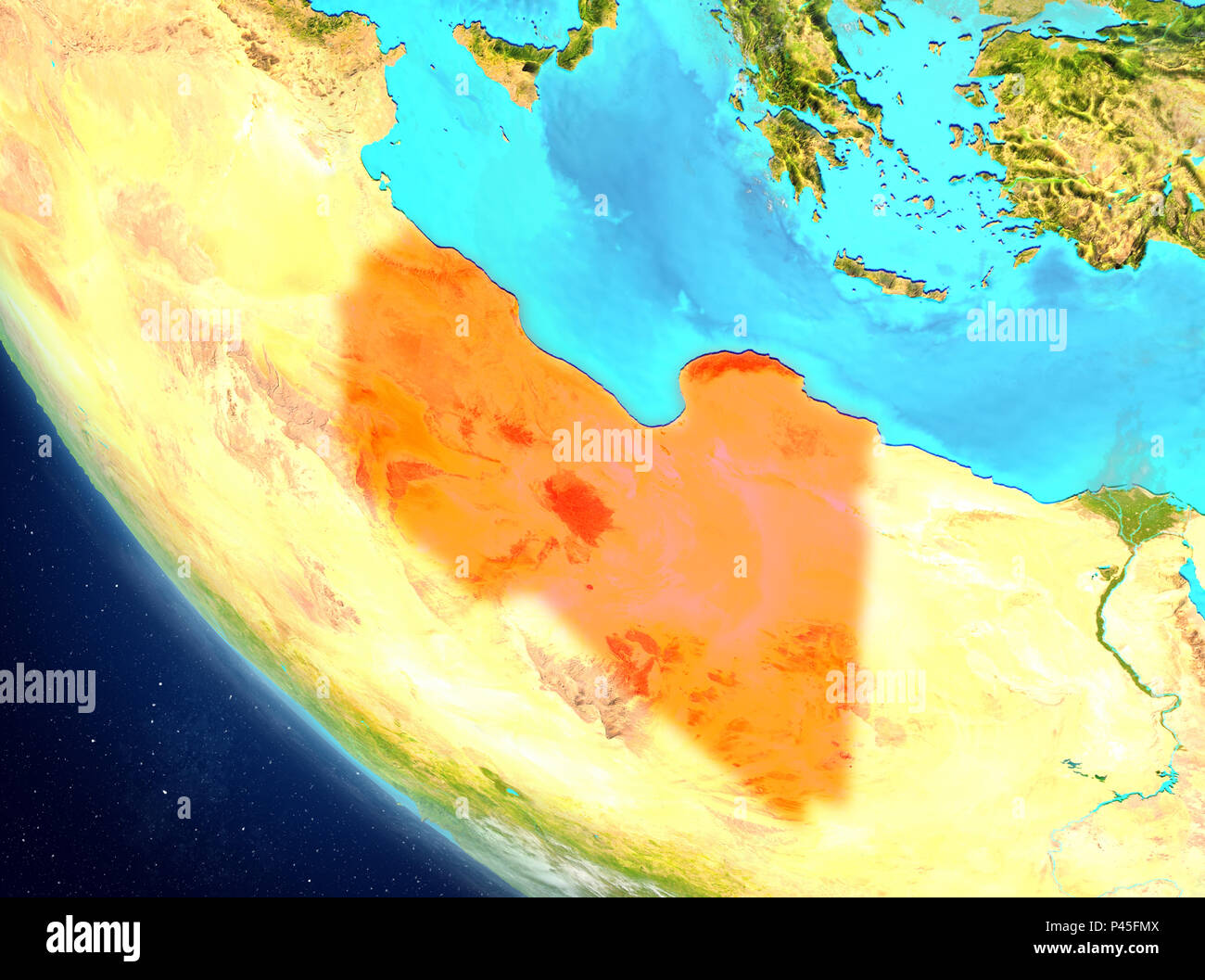 Libya from orbit of planet Earth with highly detailed surface textures ...