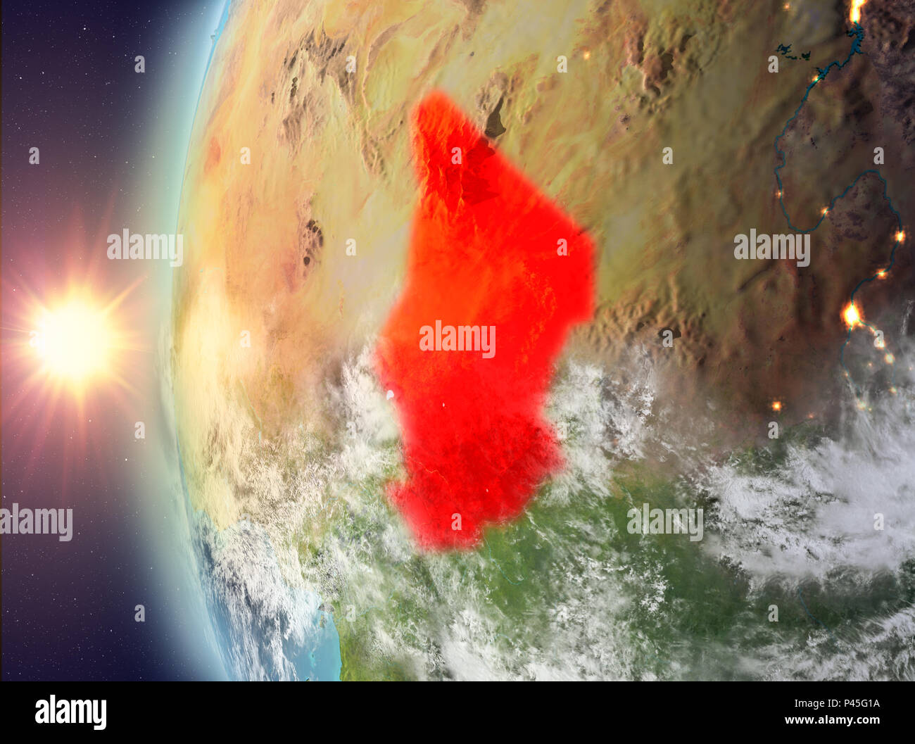 Chad as seen from space on planet Earth during sunset. 3D illustration ...