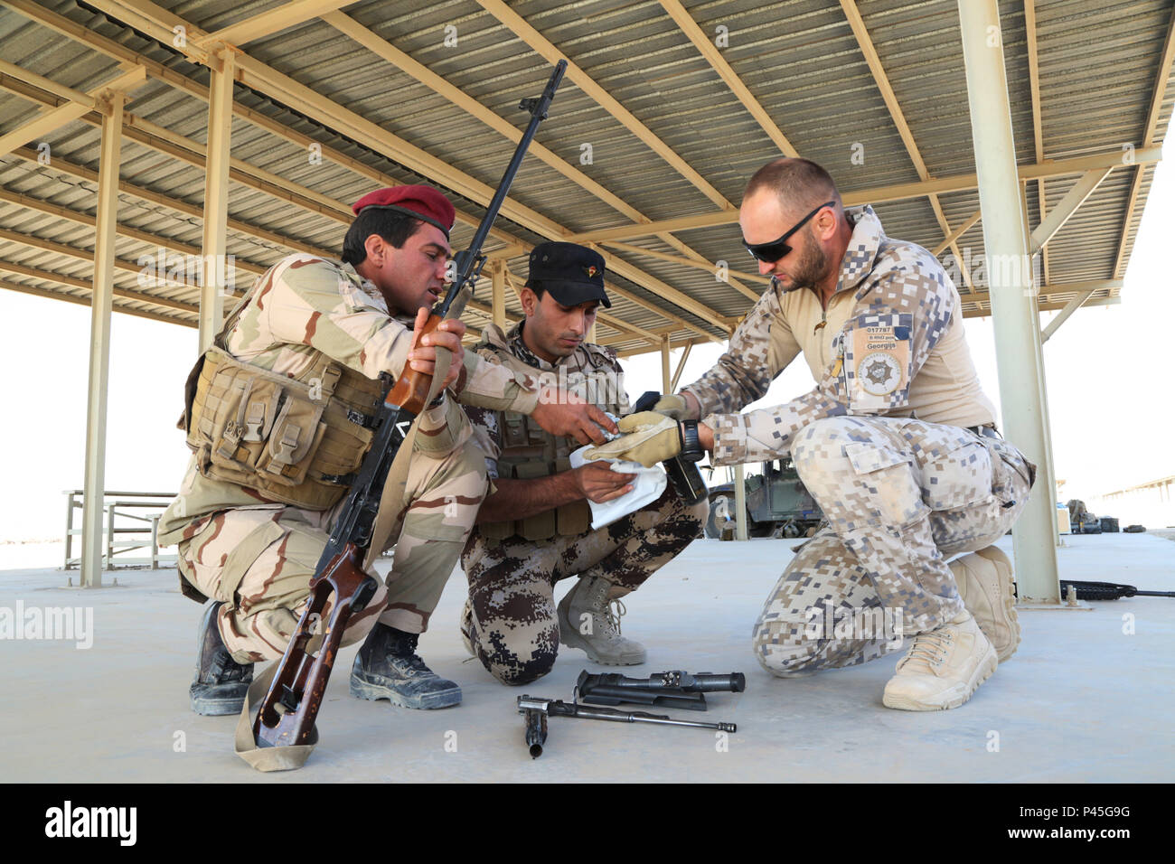 A Latvian soldier demonstrates basic maintenance for an SVD Dragunov ...