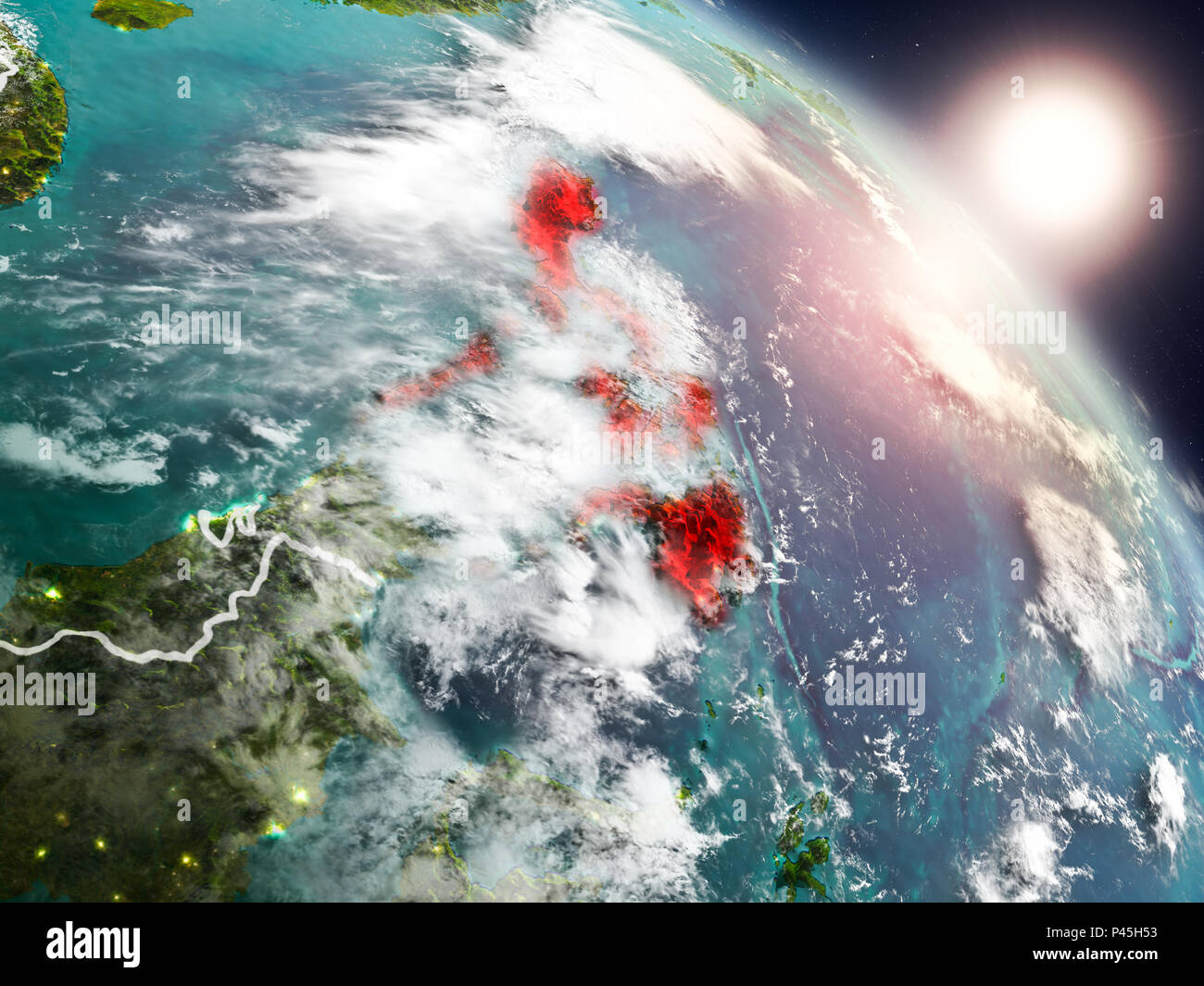 Sunset above Philippines from space on planet Earth with visible ...