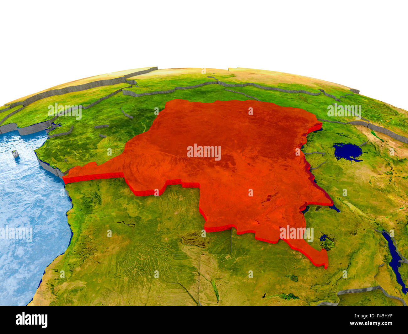 Democratic Republic of Congo highlighted in red on globe with realistic ...
