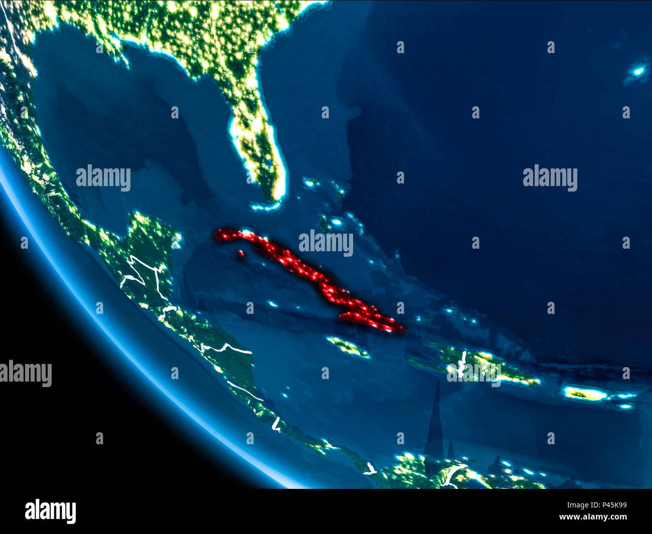 Map Of Cuba Night