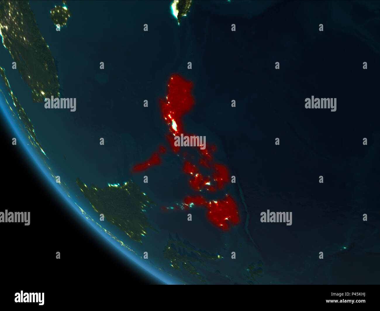 Philippines from orbit of planet Earth at night with highly detailed ...