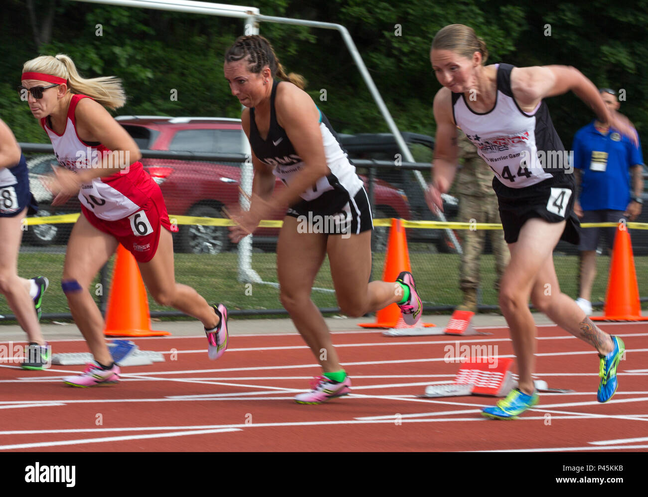 Military athletes run in the 100-meter race during the 2016 Department ...