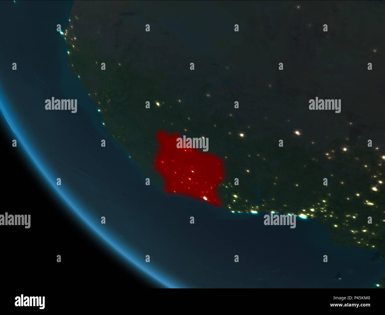 Ivory Coast from orbit of planet Earth at night with highly detailed ...