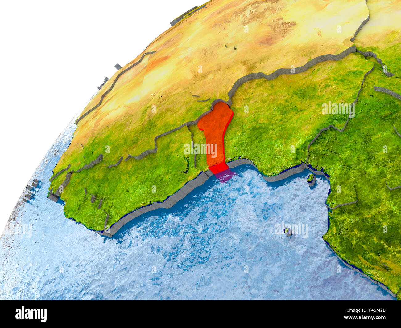 Benin on simple globe with visible country borders and realistic water ...