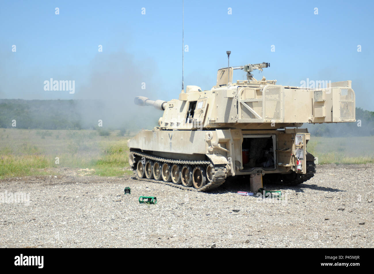 A M106 Paladin with Battery B, 2d Battalion, 114th Field Artillery ...